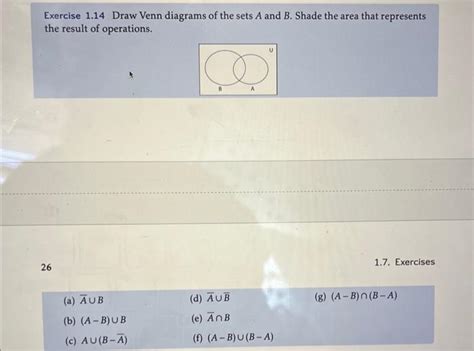 solved exercise 1 14 draw venn diagrams of the sets a and b