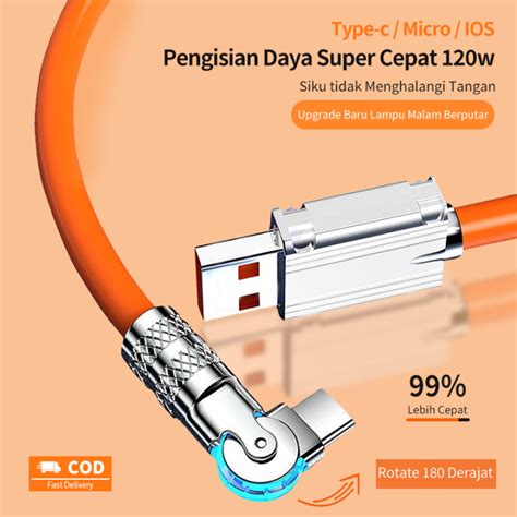 Kabel Data Super Fast Charging Model Putar Rotasi 120W 6A Micro Type C Lightning Lazada Indonesia