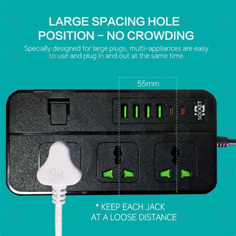 Universal 3 Power Socket Extension Plug With Usb Port Type C Power Strip Surge Protector Adapter