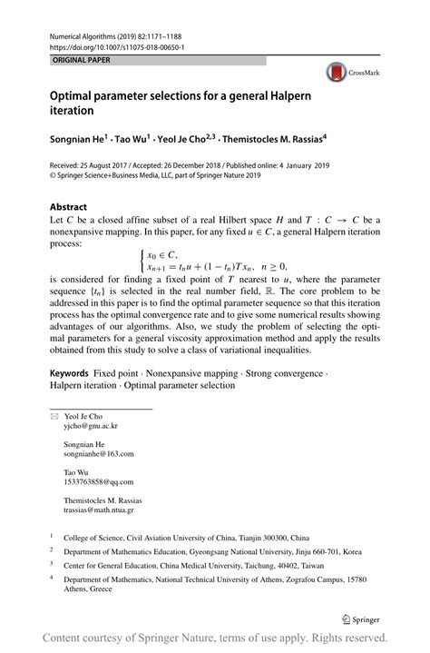 Optimal Parameter Selections For A General Halpern Iteration Request Pdf