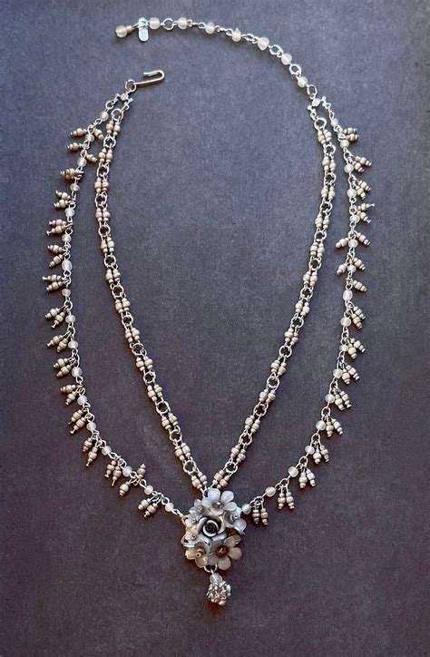 Vintage Colleen Toland Silver Grey Double Stranded Rose Necklace Etsy