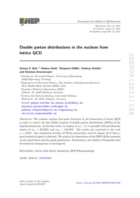 Pdf Double Parton Distributions In The Nucleon From Lattice Qcd