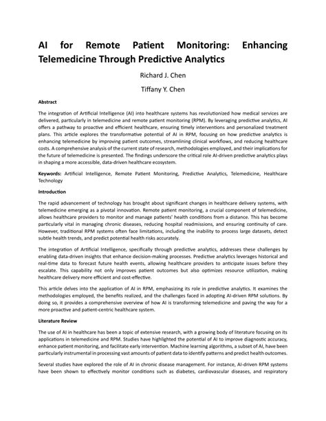 Pdf Ai For Remote Patient Monitoring Enhancing Telemedicine Through Predictive Analytics
