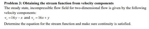 Solved Problem Obtaining The Stream Function From Chegg