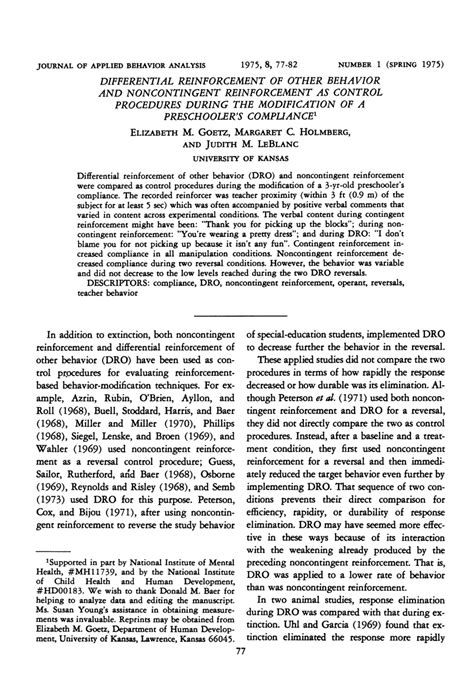 Pdf Differential Reinforcement Of Other Behavior And Noncontingent Reinforcement As Control
