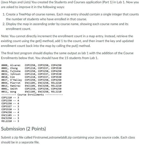 Solved Java Maps And Lists You Created The Students And Chegg