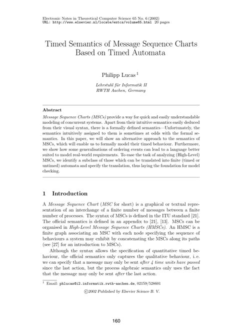 Pdf Timed Semantics Of Message Sequence Charts Based On Timed Automata