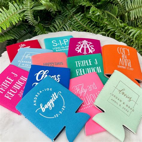 Custom Gold Monogram Can Coolers Monogrammed Wedding Favor Etsy