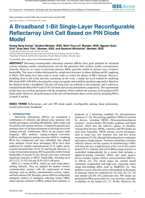 Pdf A Broadband 1 Bit Single Layer Reconfigurable Reflectarray Unit