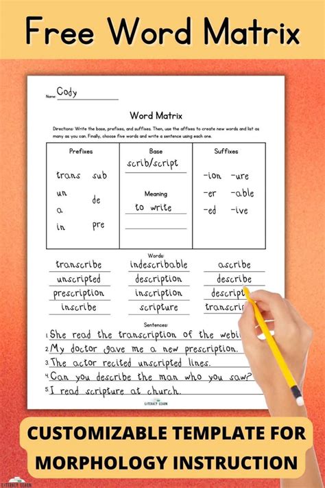 Grab This Free Customizable Word Matrix Template Students Will Practice Building W Prefixes