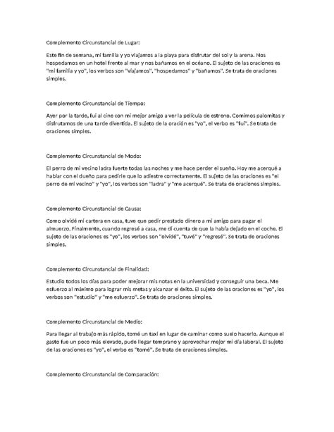 Complementos Circunstanciales Nos Hospedamos En Un Hotel Frente Al Mar Y Nos Bañamos En El