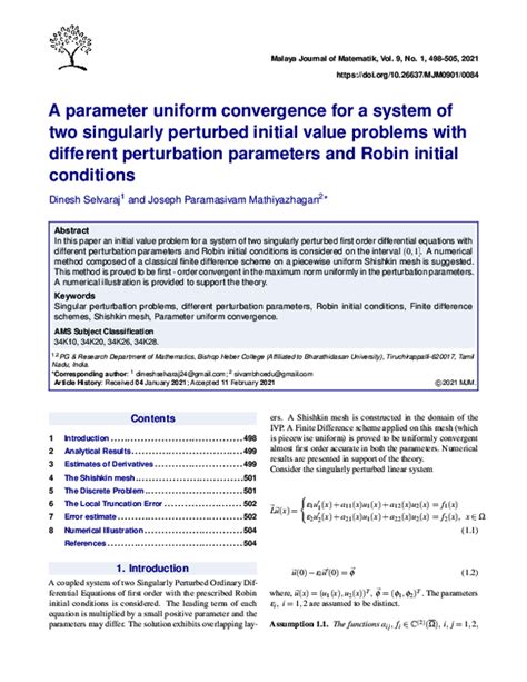 Pdf A Parameter Uniform Convergence For A System Of Two Singularly
