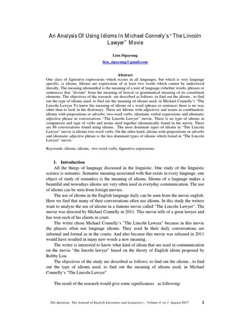 An Analysis Of Using Idioms In Michael Connelys The Lincoln Lawyer Movie 2017 Pdf Adverb