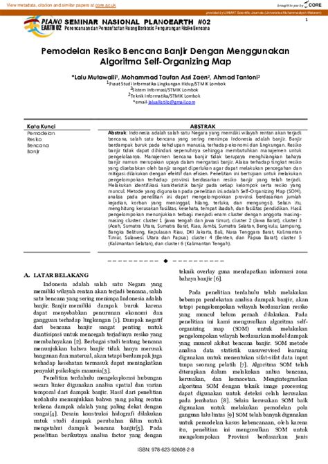 Pdf Pemodelan Resiko Bencana Banjir Dengan Menggunakan Algoritma Self Organizing Map Lalu