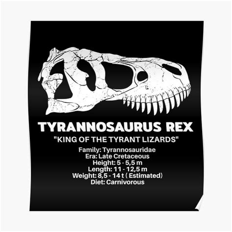 Tyrannosaurus Rex Fossil Data Sheet Poster For Sale By Nicgraygraphic