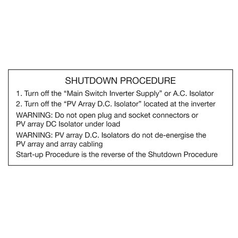 Shutdown Procedure 140 X 60mm Solar Label Packs Of 10 Tuffa™ Products