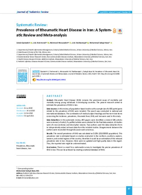 Pdf Prevalence Of Rheumatic Heart Disease In Iran A Systematic Review And Meta Analysis