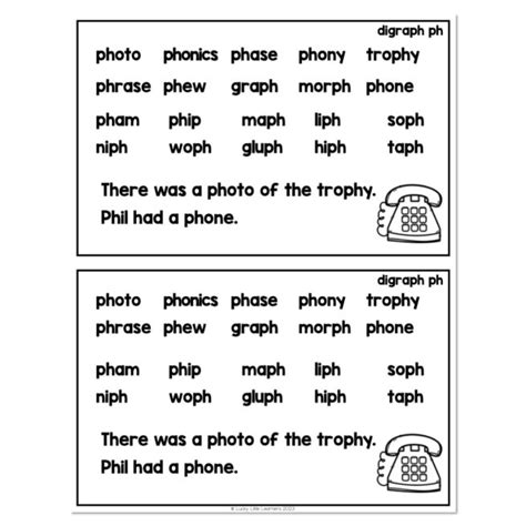 Lucky to Learn Phonics - Digraphs PH - Word and Sentence List - Lucky Little Learners