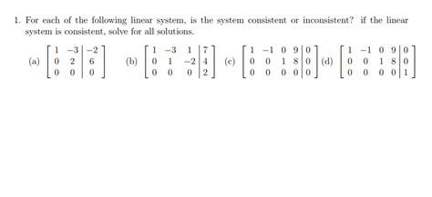 Solved 1 For Each Of The Following Linear System Is The