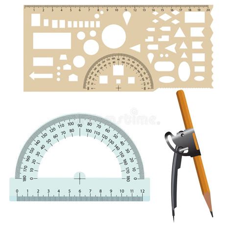 Ruler Compasses And Protractor Drawing Tools On A White Background Stock Vector Illustration