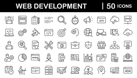 Vetores De Conjunto De Desenvolvimento Web De Ícones Web Em Estilo De Linha Ícones De