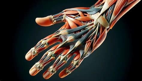 인간의 손 해부학 근육 체계 3d 시각화 의학 및 연구 프리미엄 사진