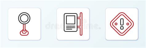 Set Line Exclamation Mark In Triangle Road Traffic Sign And Icon Vector Stock Vector