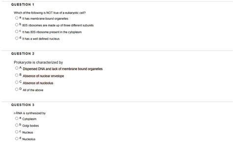 Solved Question Which Of The Following Not True Of A Eukaryotic Cell