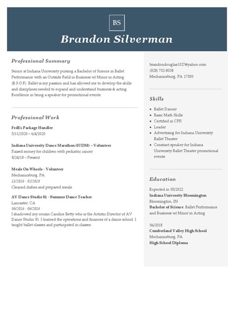 Brandon Silverman Resume Pdf Performing Arts Dances