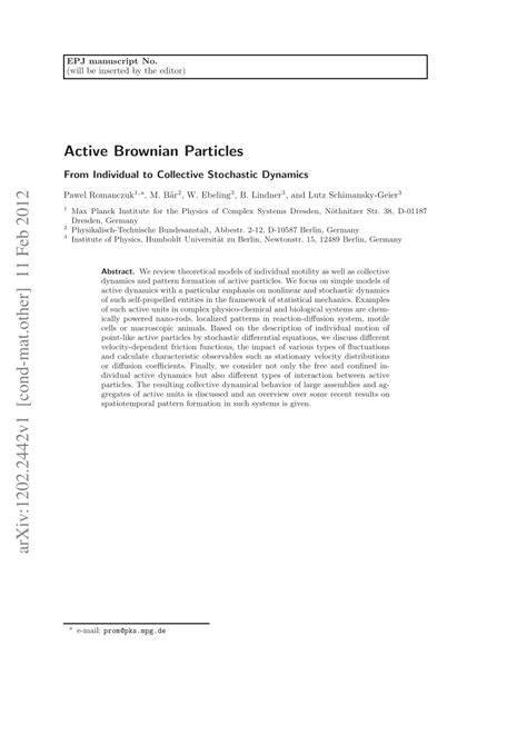 Pdf Active Brownian Particles From Individual To Collective