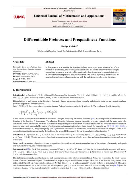 Pdf Differentiable Preinvex And Prequasiinvex Functions