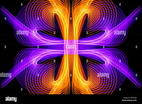 Abstract Motion Graphics With Colored Orange And Purple Spirals And Fractals On A Black