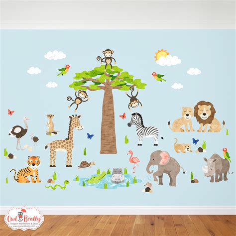 African Jungle Safari Fabric Wall Stickers Large Owl And Brolly