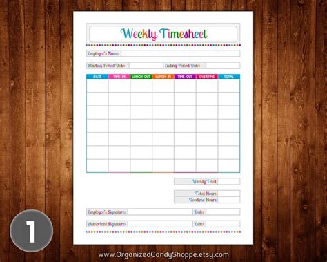 Weekly Timesheet Page Instant Download PDF Printable Etsy Australia