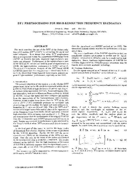pdf dft preprocessing for high resolution frequency estimation