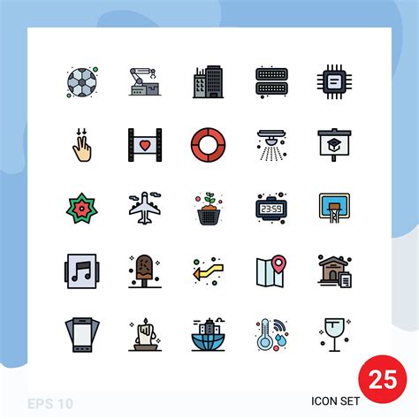 Mobile Interface Filled Line Flat Color Set Of 25 Pictograms Of Cpu Tray Building Ice Cold