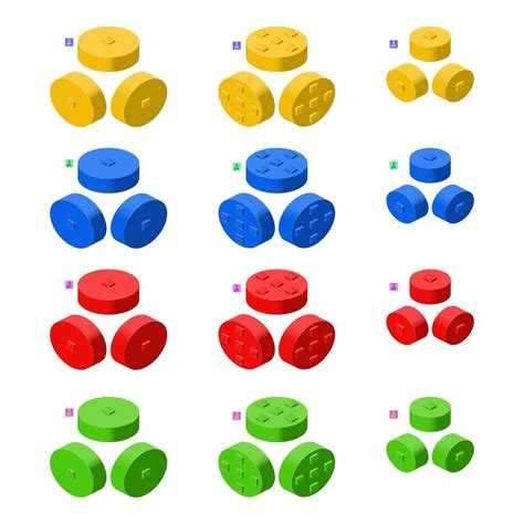 3d Set Of Colored Constructor Kit In Isometry Cylindrical Elements