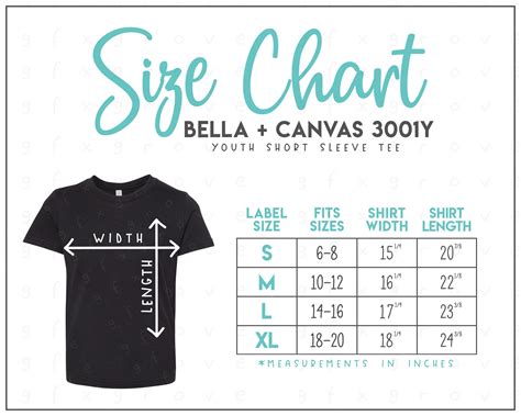 Bella Canvas 3001y Size Chart • Bella Canvas Youth T Shirt Size Chart