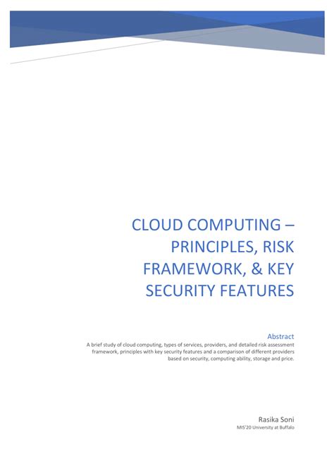 Pdf Cloud Computing Principles Risk Framework And Key Security Features