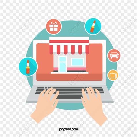 플랫 노트북 일러스트 온라인 쇼핑마케팅상품개념 Png 일러스트 무료 다운로드 Lovepik