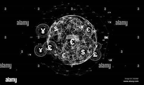 image of globe of connections with currency symbols and data processing