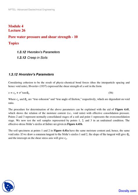 Hvorslevs Parameters Advance Geotechnological Engineering Lecture