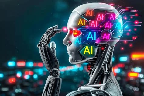 Ai Robot Head With Glowing Brain And Circuits Representing Artificial Intelligence And Neural