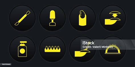 핸드 크림 인조 손톱 매니큐어 깨진 매니큐어용 밀링 커터 램프 및 큐티클 푸셔 아이콘의 튜브를 설정합니다 벡터 0명에 대한 스톡 벡터 아트 및 기타 이미지 Istock