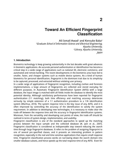 Pdf Toward An Efficient Fingerprint Classification