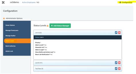 admin configuration status levels help desk