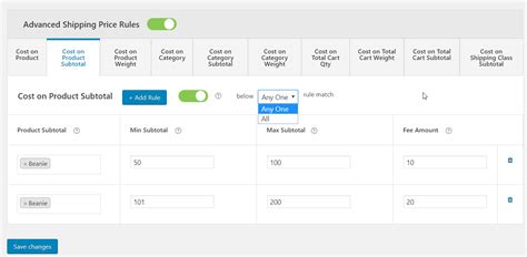 advanced shipping price rules cost on product subtotal dotstore