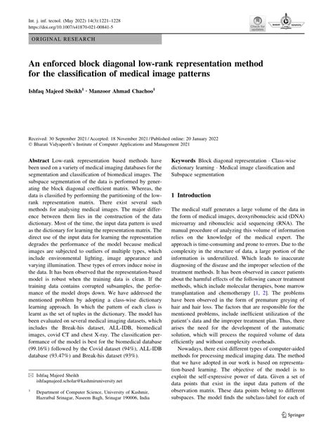 PDF An Enforced Block Diagonal Low Rank Representation Method For The Classification Of