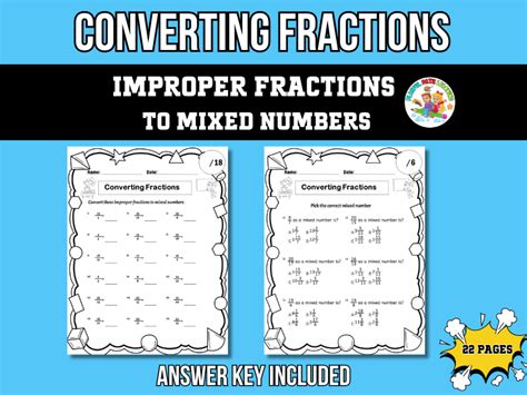 converting fractions improper fractions to mixed numbers worksheets