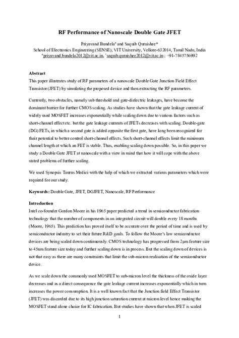 Doc Rf Performance Of Nanoscale Double Gate Jfet
